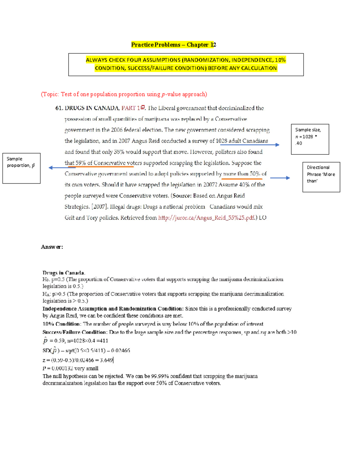 Practice Problems for Chapter 12: One Population Proportion Test - Studocu