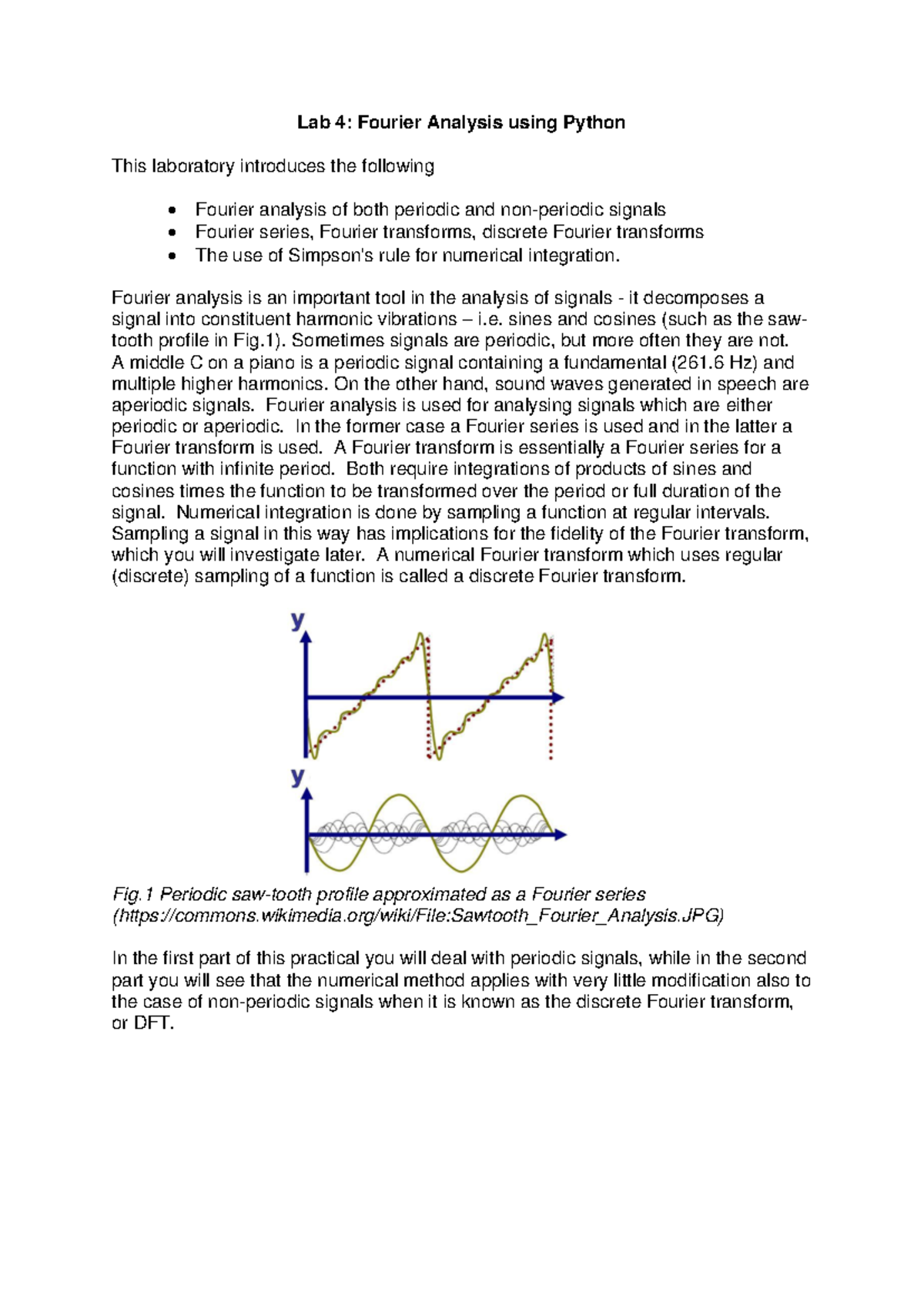 Lab 4: Fourier Analysis with Python - 2020 Physics Course - Studocu