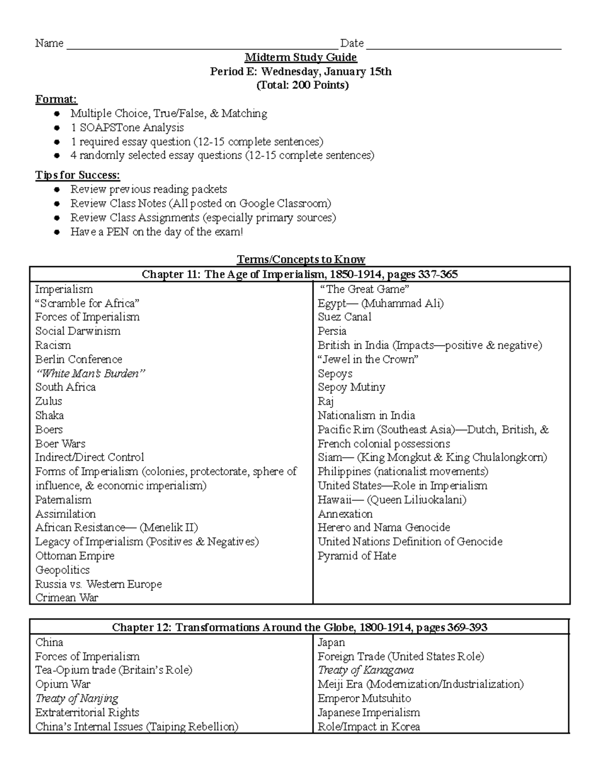 Honors WHII Midterm Study Guide: Key Topics & Exam Strategies - Studocu
