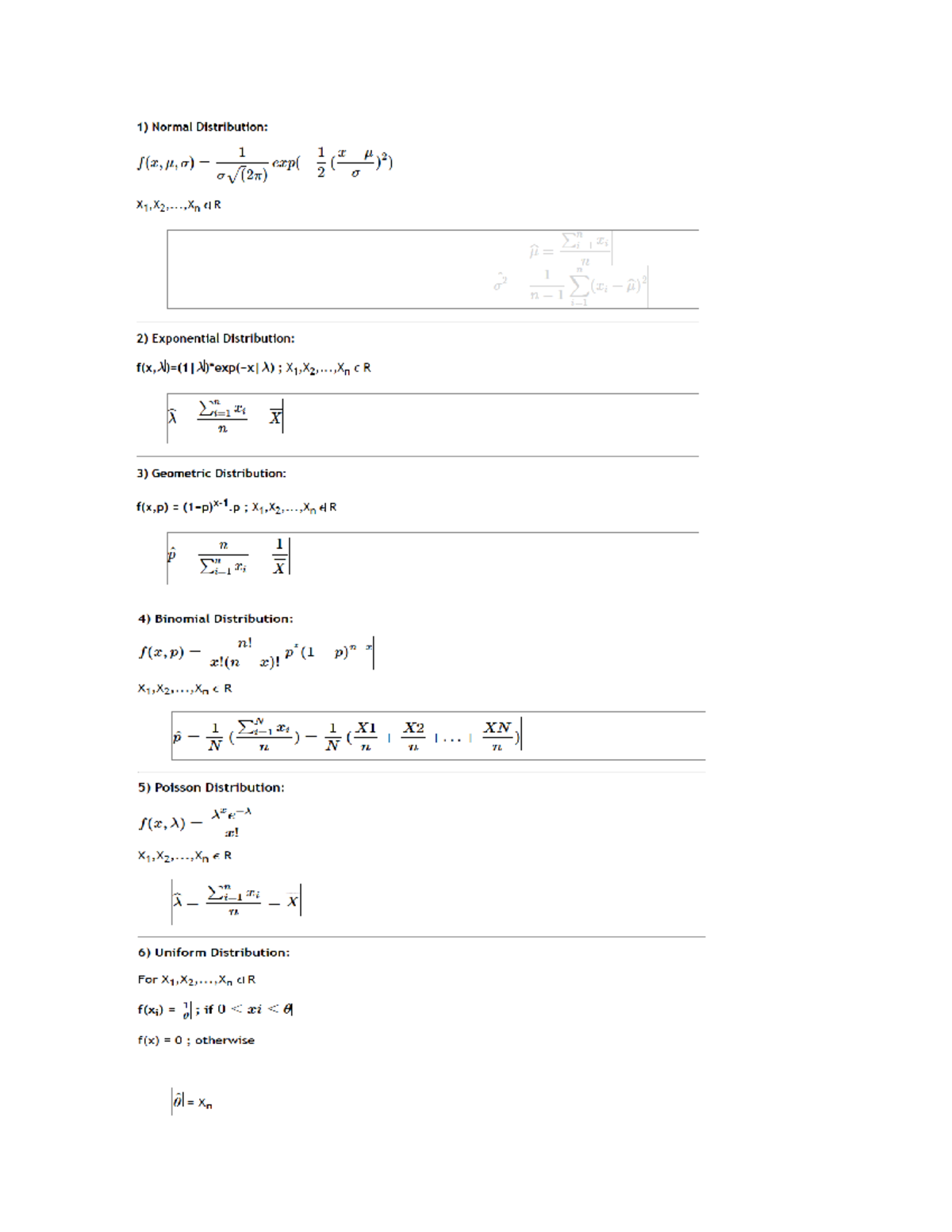 MLE shortcut - MLE - probability and statics - 1) Normal Distribution: X1,X2,...,Xn ER the 2 ...