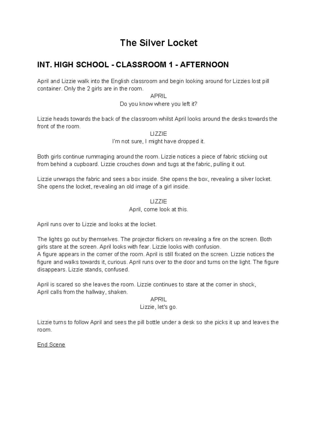 The Silver Locket: A Media Script for INT. HIGH SCHOOL Scene - Studocu