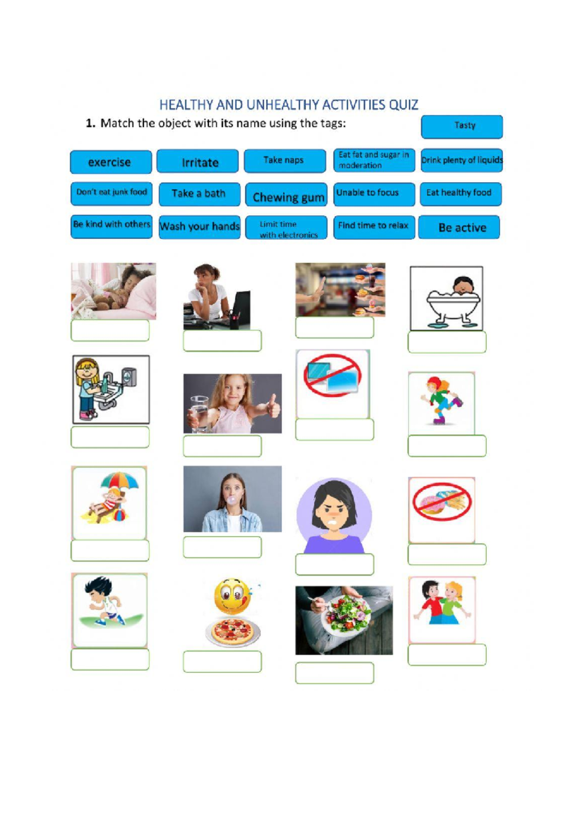 HEALTHY AND UNHEALTHY ACTIVITIES QUIZ 1: Matching Exercise - Studocu