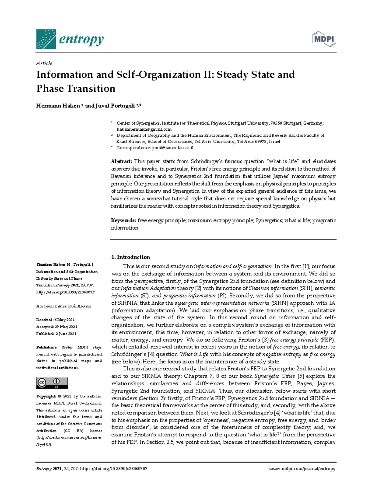 Information and Self-Organization II: Steady State Analysis - Studocu