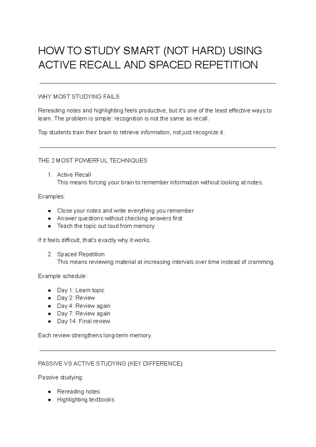 Effective Study Techniques: Active Recall & Spaced Repetition - Studocu