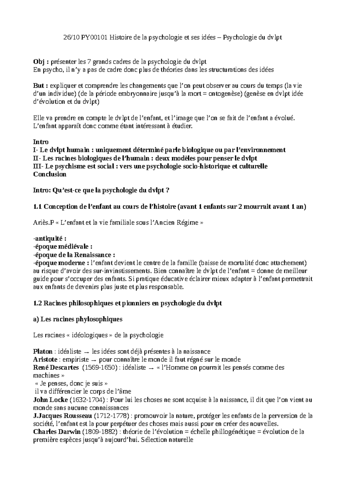 CM1 - Histoire de la psychologie & ses idées - Psycho du développement ...