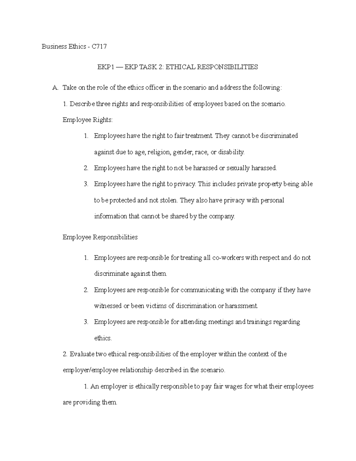 EKP1 EKP TASK 2: Analyzing Ethical Responsibilities in Business Ethics - Studocu