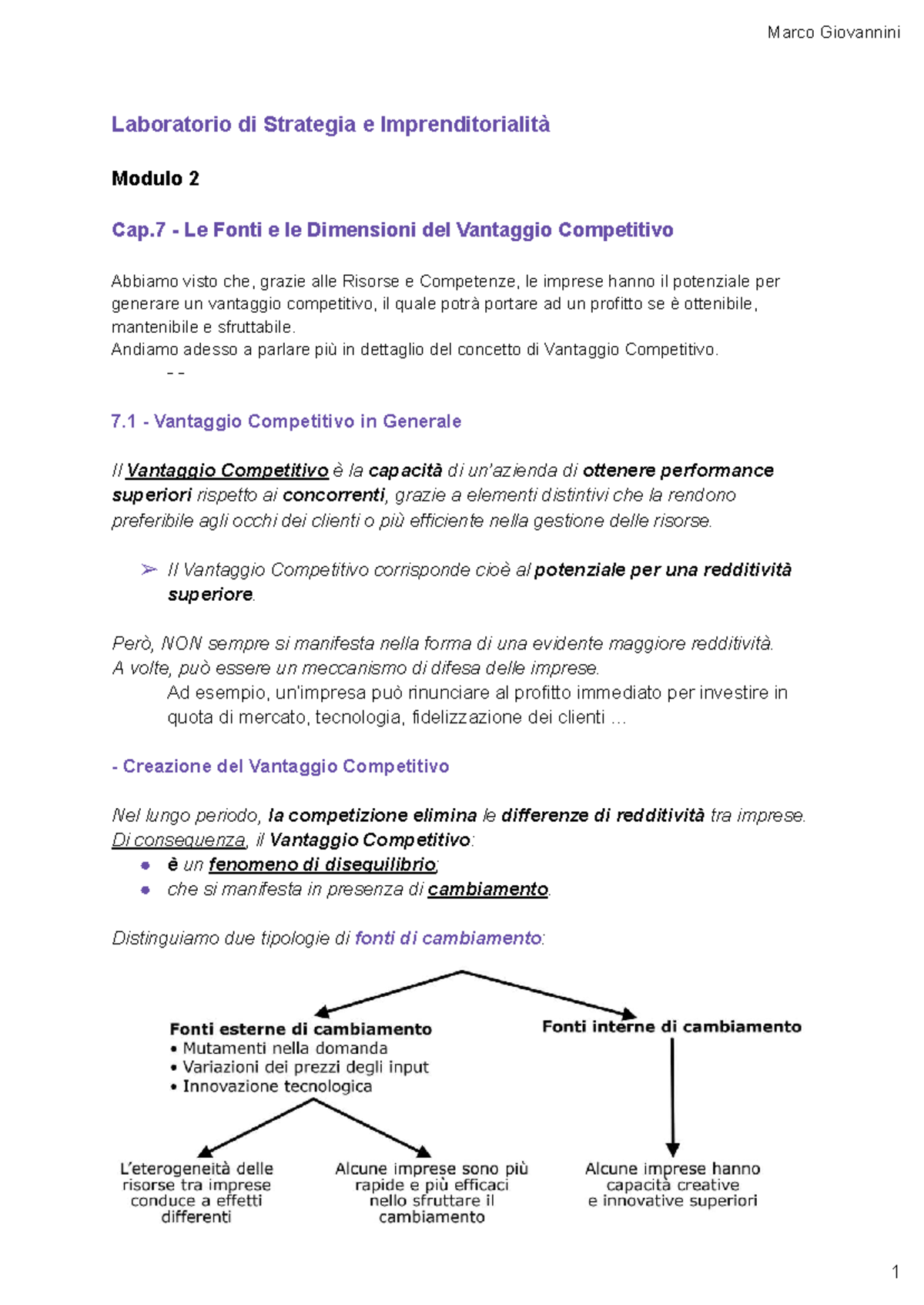 Strategia e Imprenditorialità - Modulo 2: Vantaggio Competitivo e Fonti ...