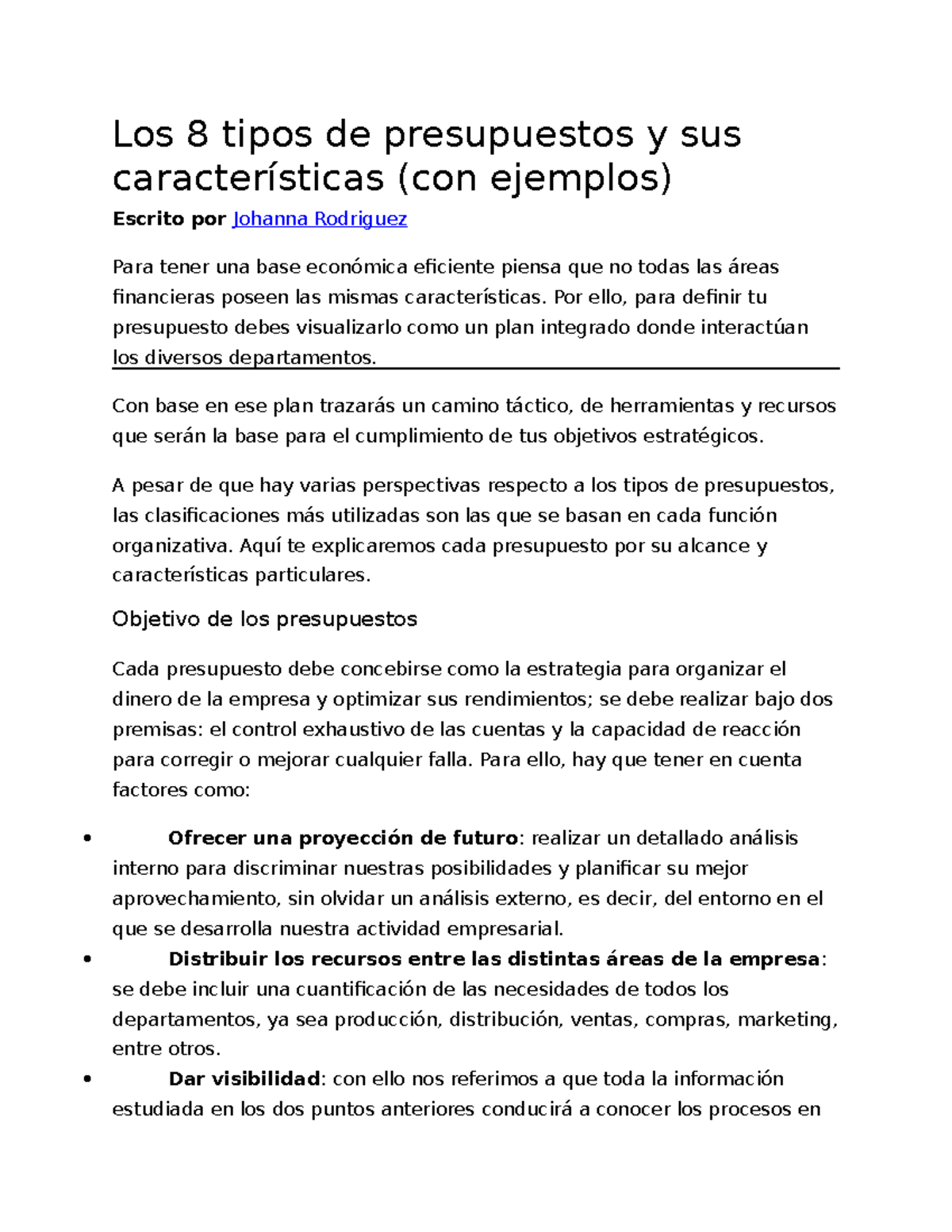 Los 8 tipos de presupuestos y sus características - Por ello, para definir tu presupuesto debes ...
