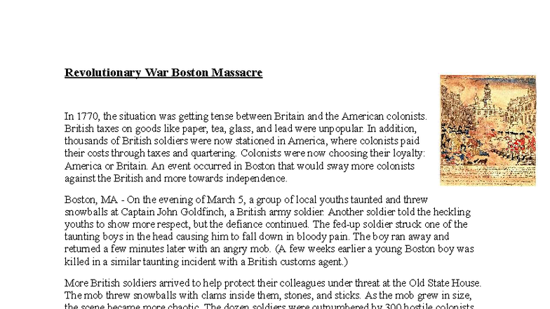 Boston Massacre & Tea Party: Key Events in 1770-73 History - Studocu