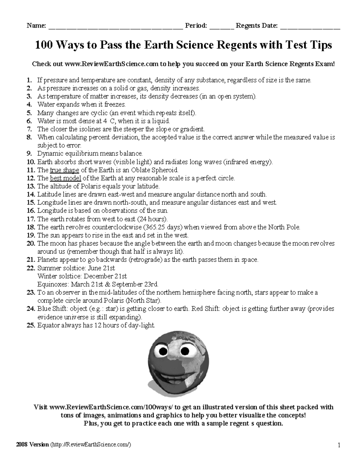 100 Tips to Ace the Earth Science Regents Exam - Study Guide - Studocu