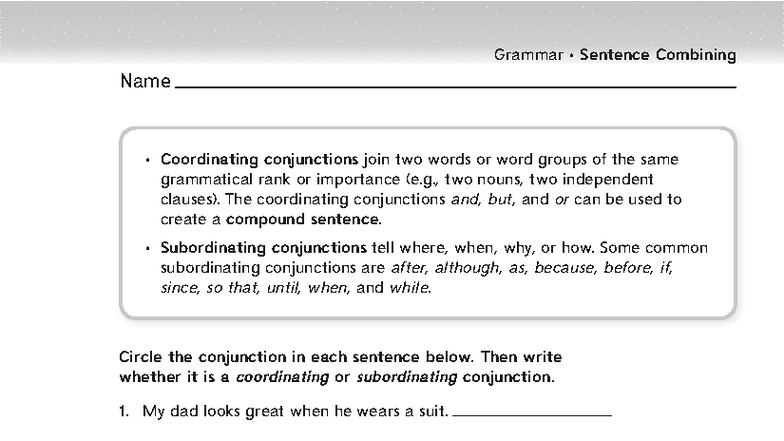 Grade 5 Grammar Worksheet: Unit 1 Week 4 - Conjunctions Practice - Studocu