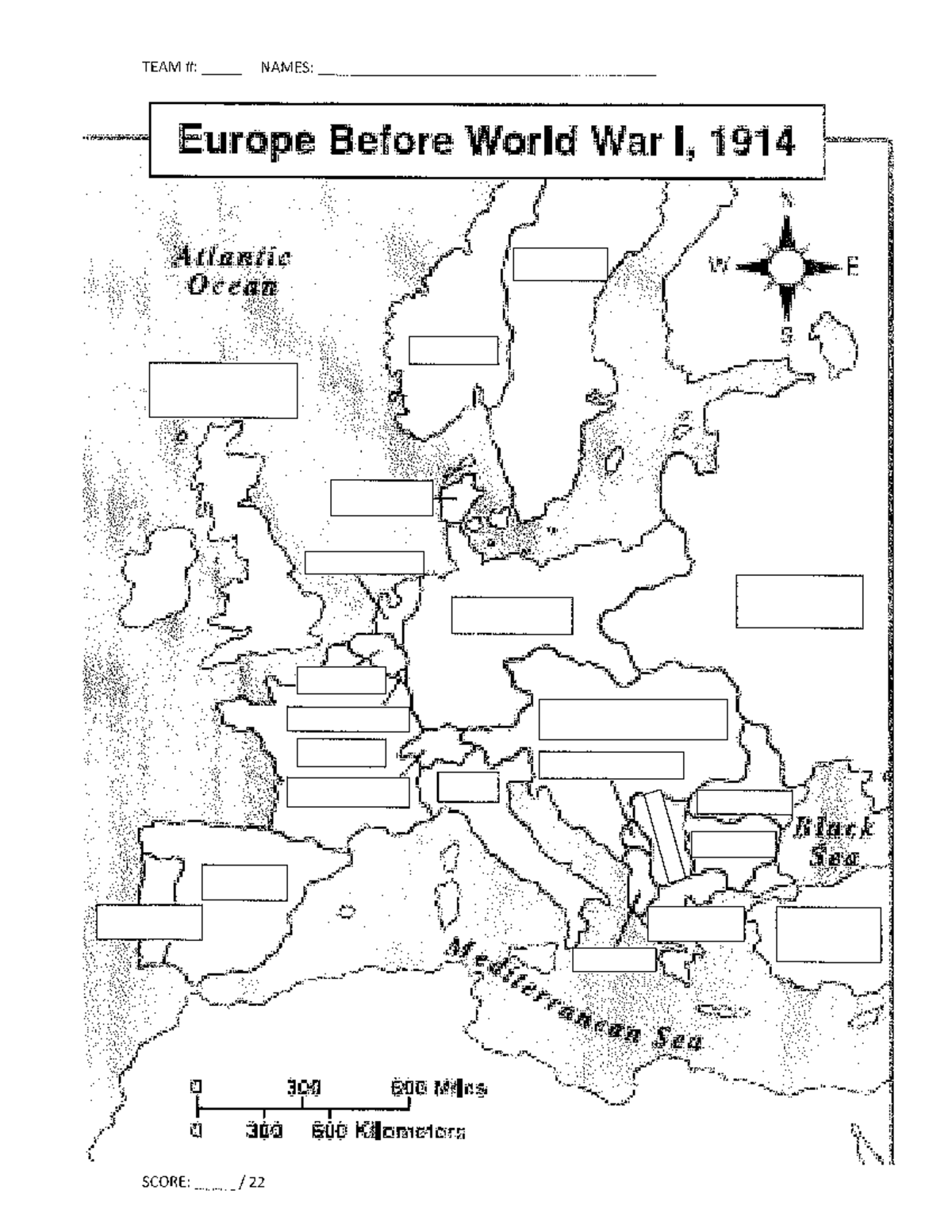 Europe Before & After WWI Blank Map - TEAM NAMES: Europe Before World ...