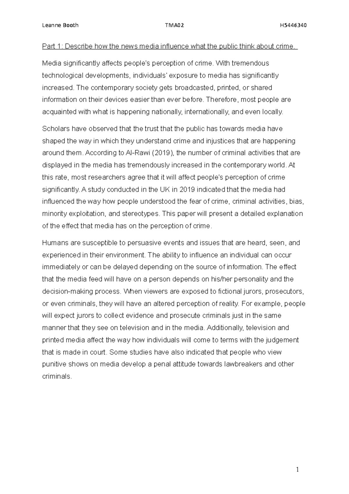 TMA2 - The Influence of Media on Public Perception of Crime - Studocu