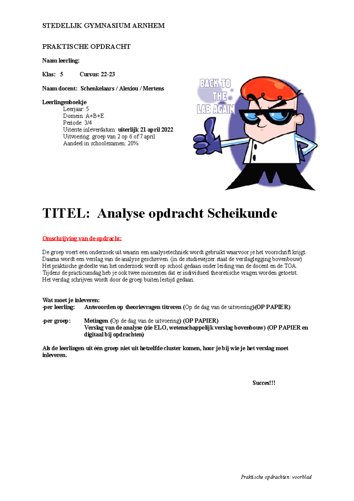 Analyse Opdracht Scheikunde - PO 22-23 - Stedelijk Gymnasium Arnhem ...