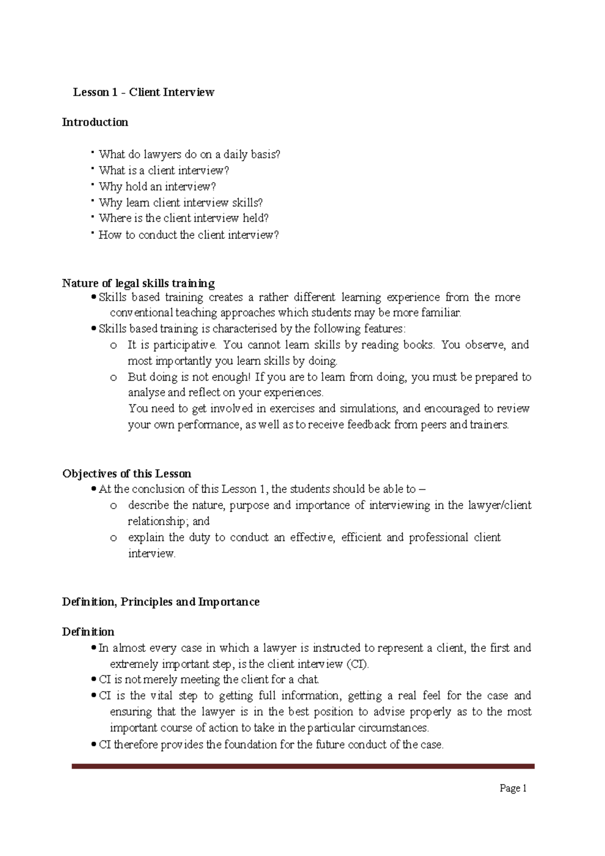 Client Interview Skills: Lesson 1 Overview for Legal Practitioners ...