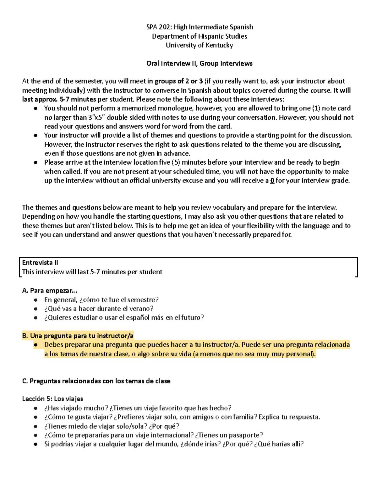 Group+Interviews% - SPA 202: High Intermediate Spanish Department of ...
