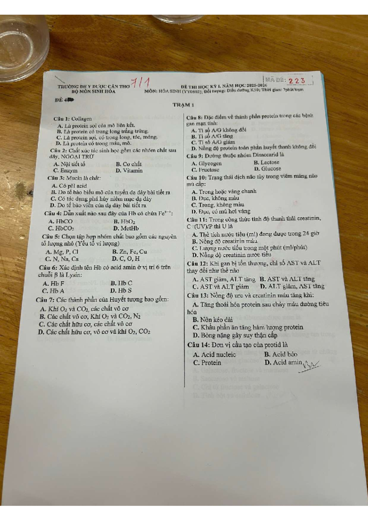 Final Exam Answers for 134 YY060203 - Điều dưỡng K50 HKI 2025-2026 ...