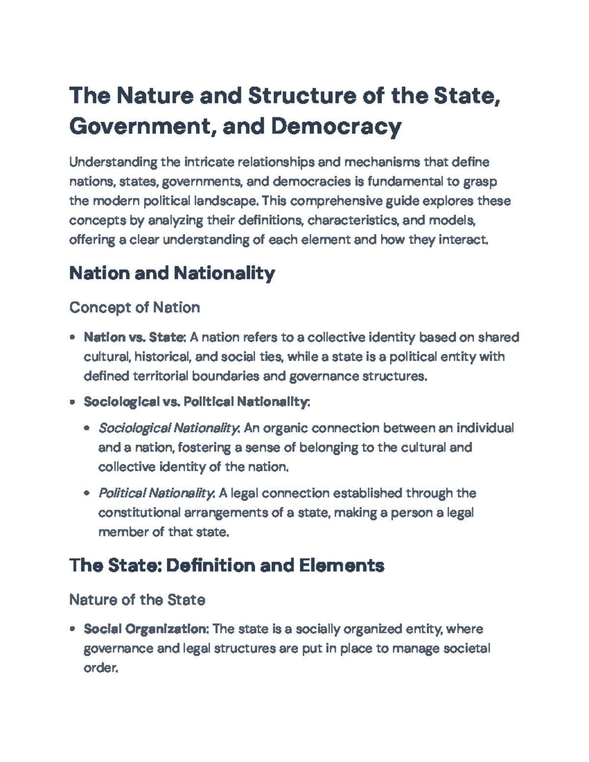Understanding the Nature and Structure of State, Government, and ...