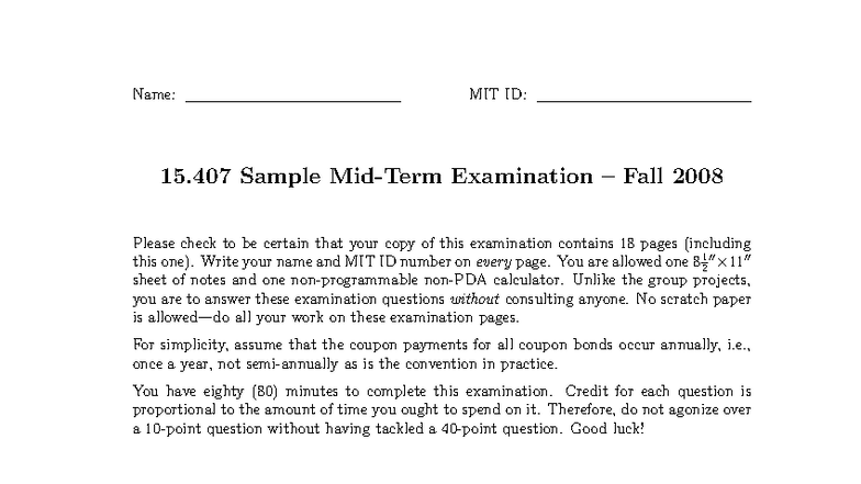MIT 15.407 Sample Exam Fall 2008 - 18 Pages - Studocu