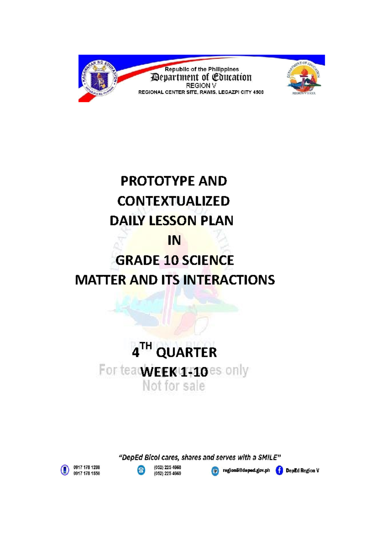 Daily Lesson Plan for Grade 10 Science (Q4W1): Matter & Interactions ...