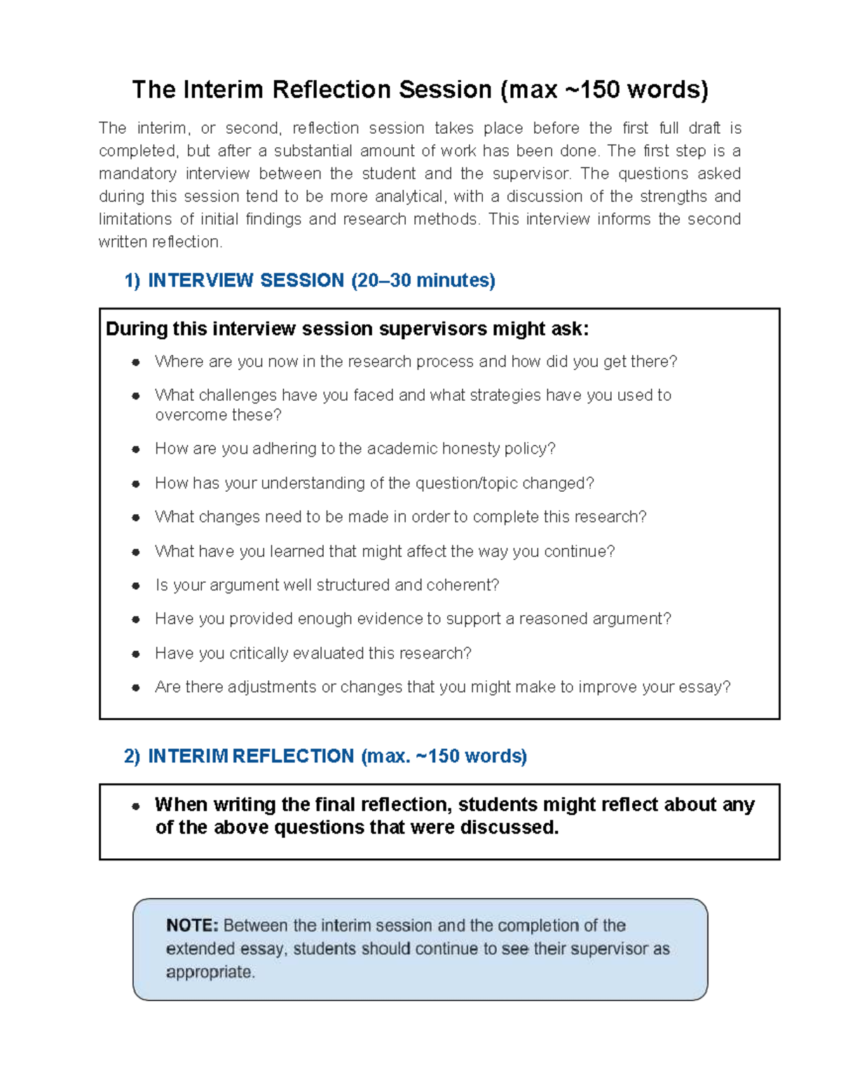 Interim Reflection Session Guidelines for Research Progress - Studocu