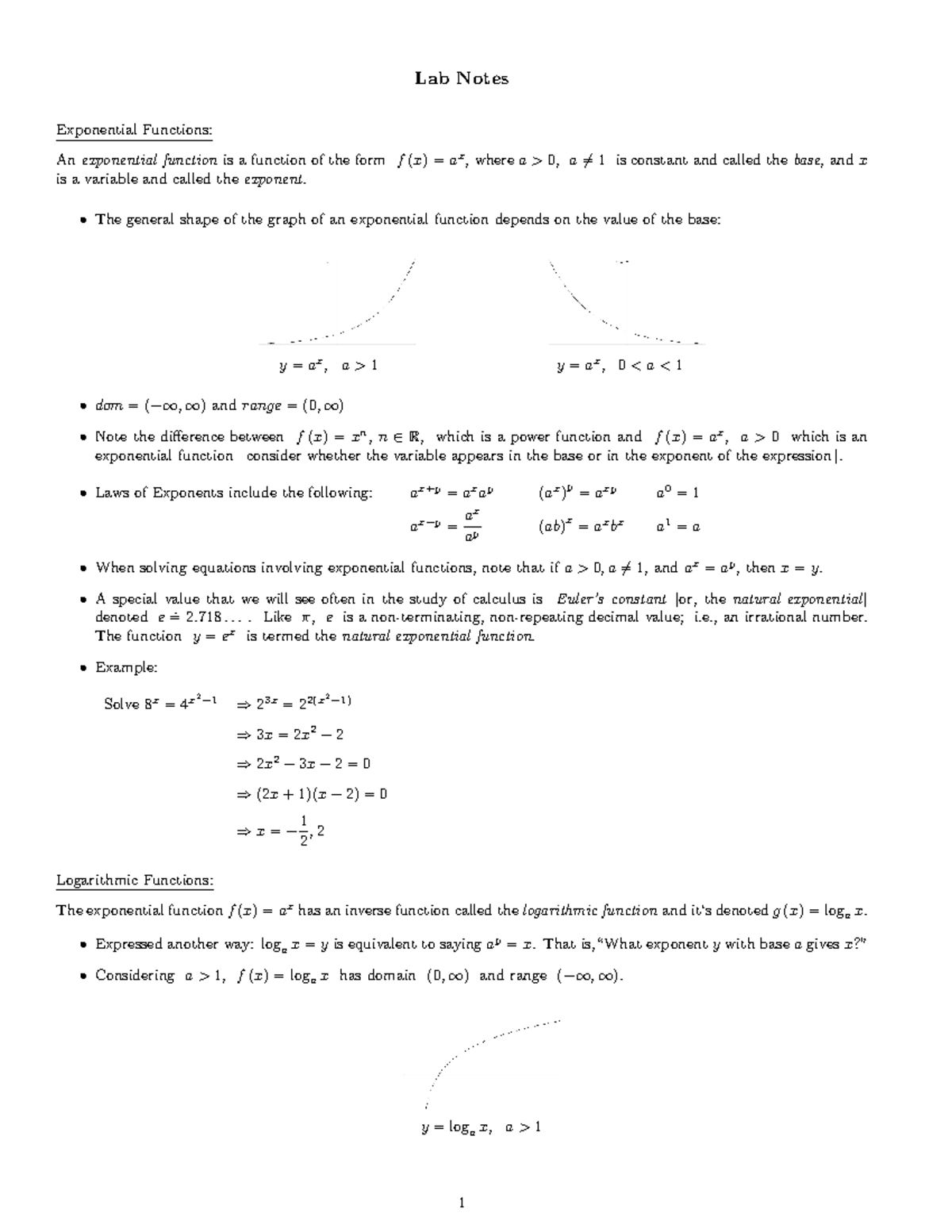 MA100 Lab Notes: Understanding Exponential Functions and Logarithms ...