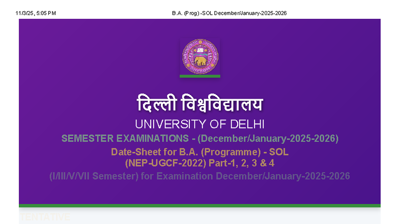 B.A. (Prog) -SOL Exam Date-Sheet December/January 2025-2026 - Studocu