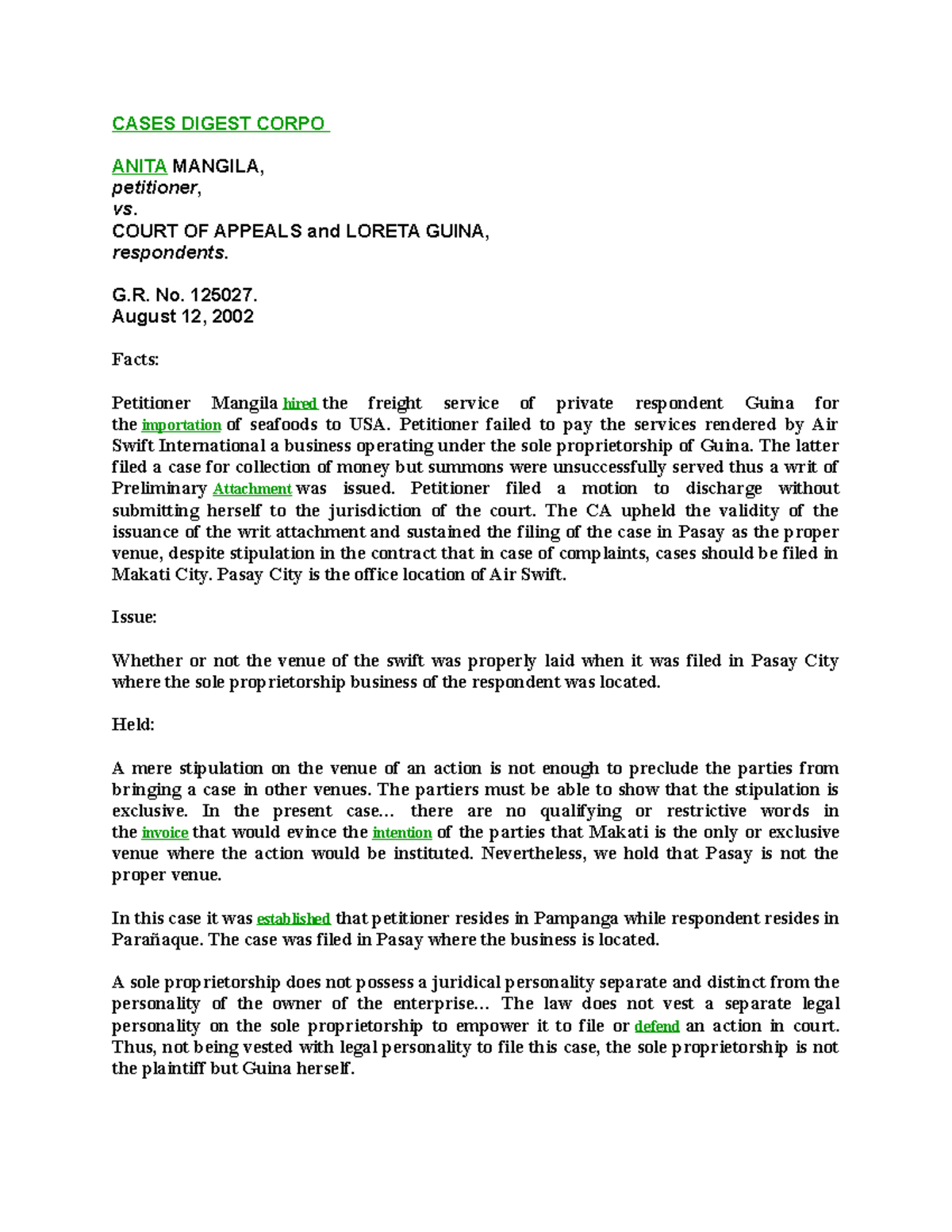 Courses Digest: Key Corporate Cases & Legal Principles in Corp Law ...