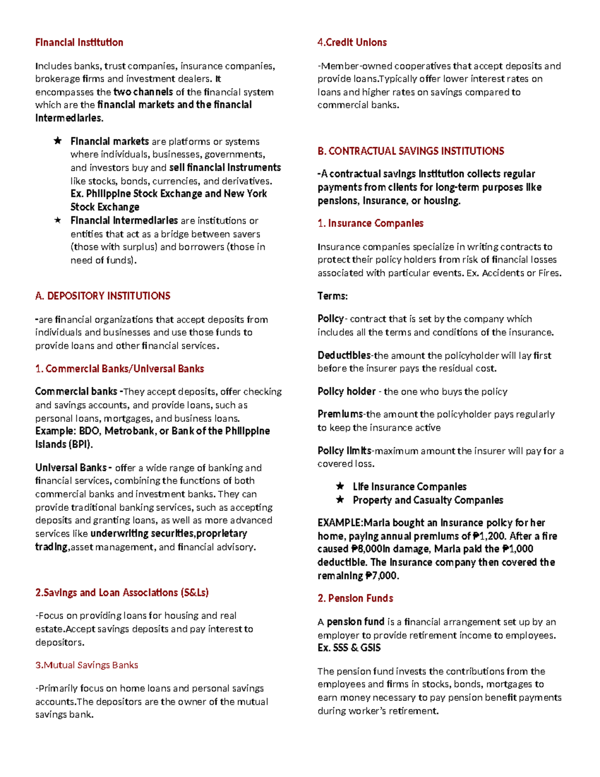 Chapter 12 Notes - Financial Institution Includes banks, trust ...