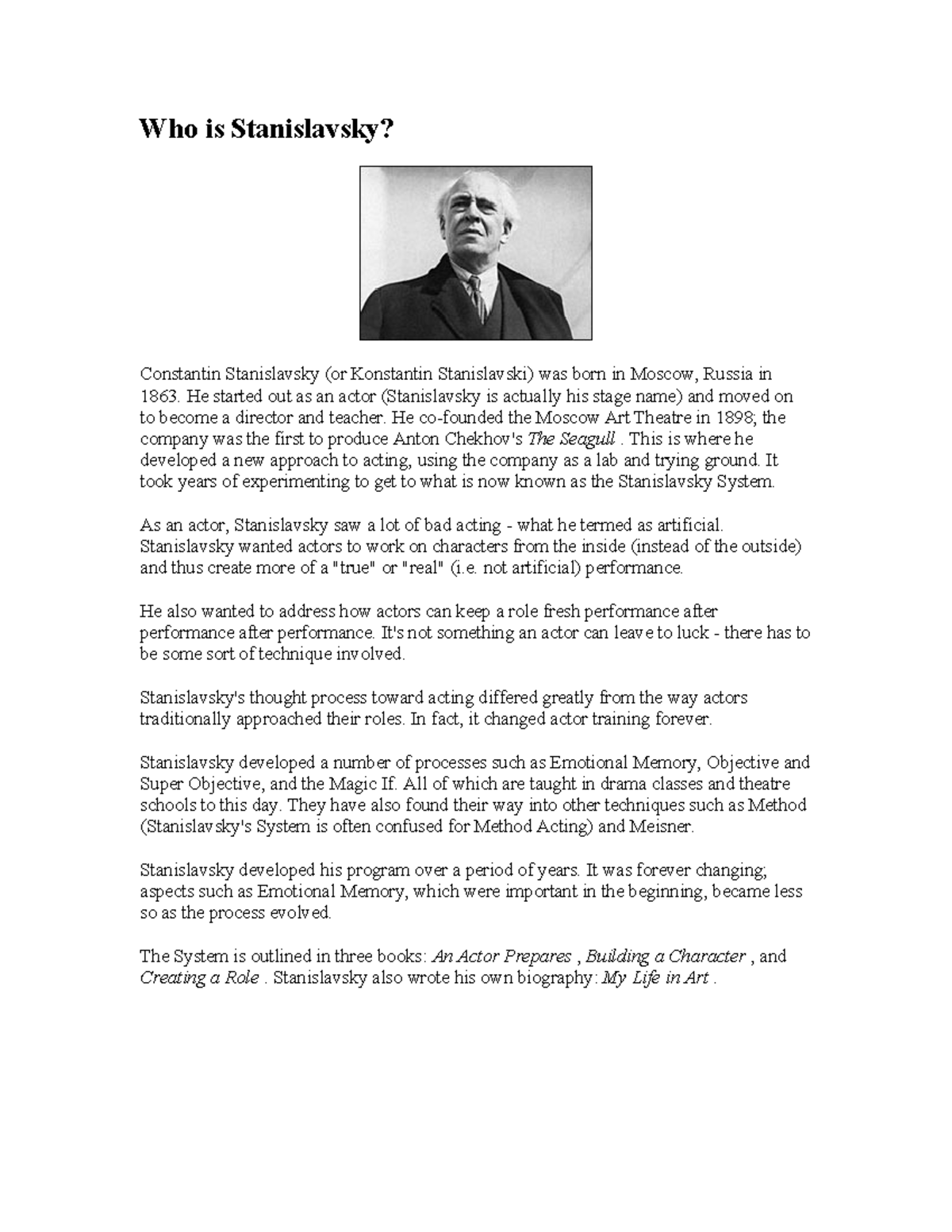 Stanislavsky: Exploring the Revolutionary Acting System in Drama - Studocu