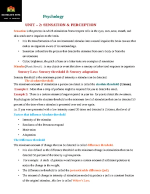 Psychology - Unit 2: Sensation and Perception Overview - Studocu
