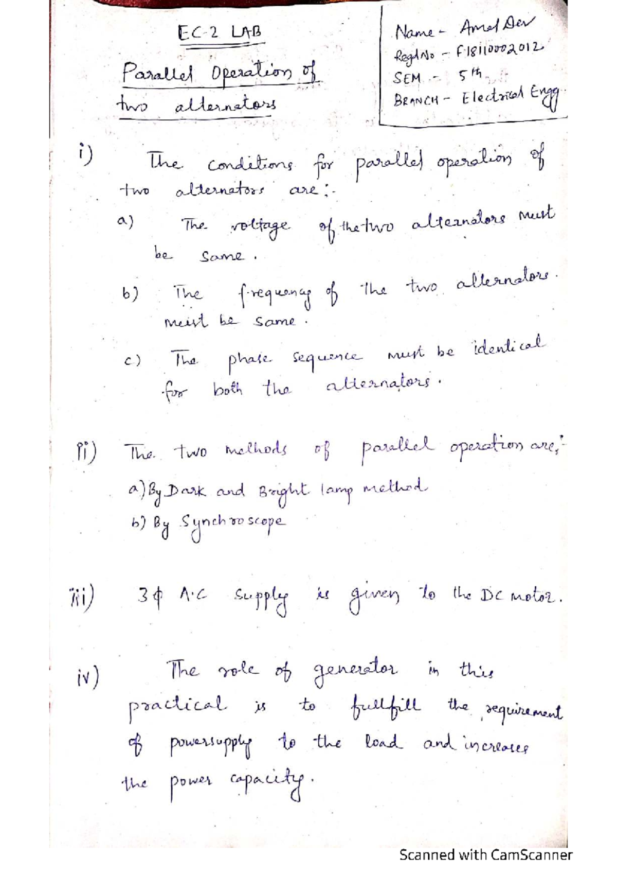 EC-2 Lab: Parallel Operation of Two Alternators in Electrical Engg ...