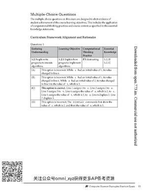 2014 AP Computer Science A Practice Exam MCQ Multiple Choice Questions ...