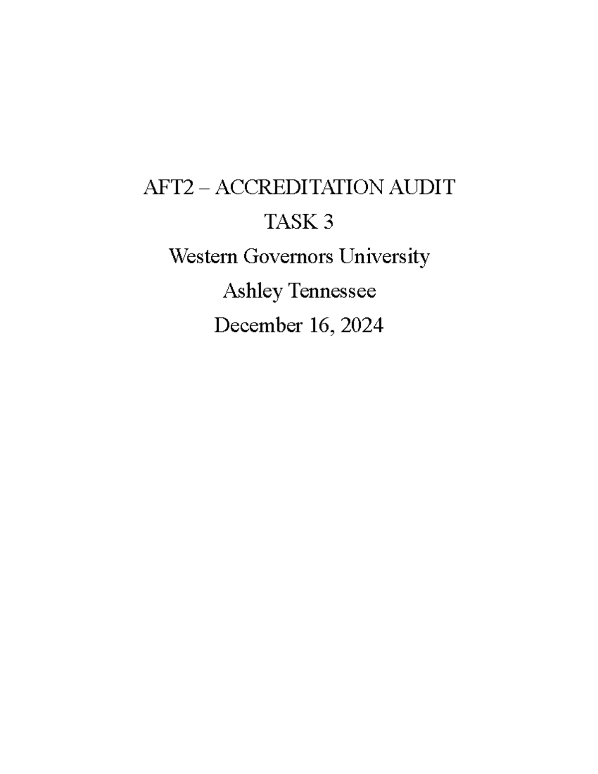AFT2 Accreditation Audit Task 2: Sentinel Event Analysis and QI Plan ...