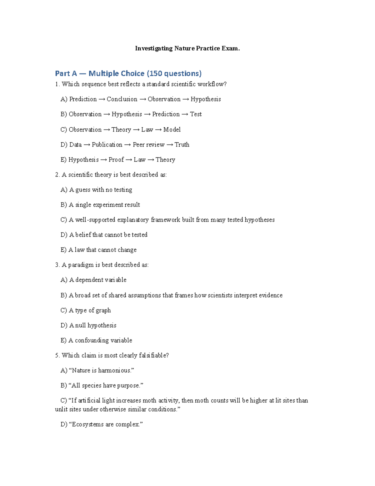 Scientific Method Practice Exam: Multiple Choice Questions - Studocu
