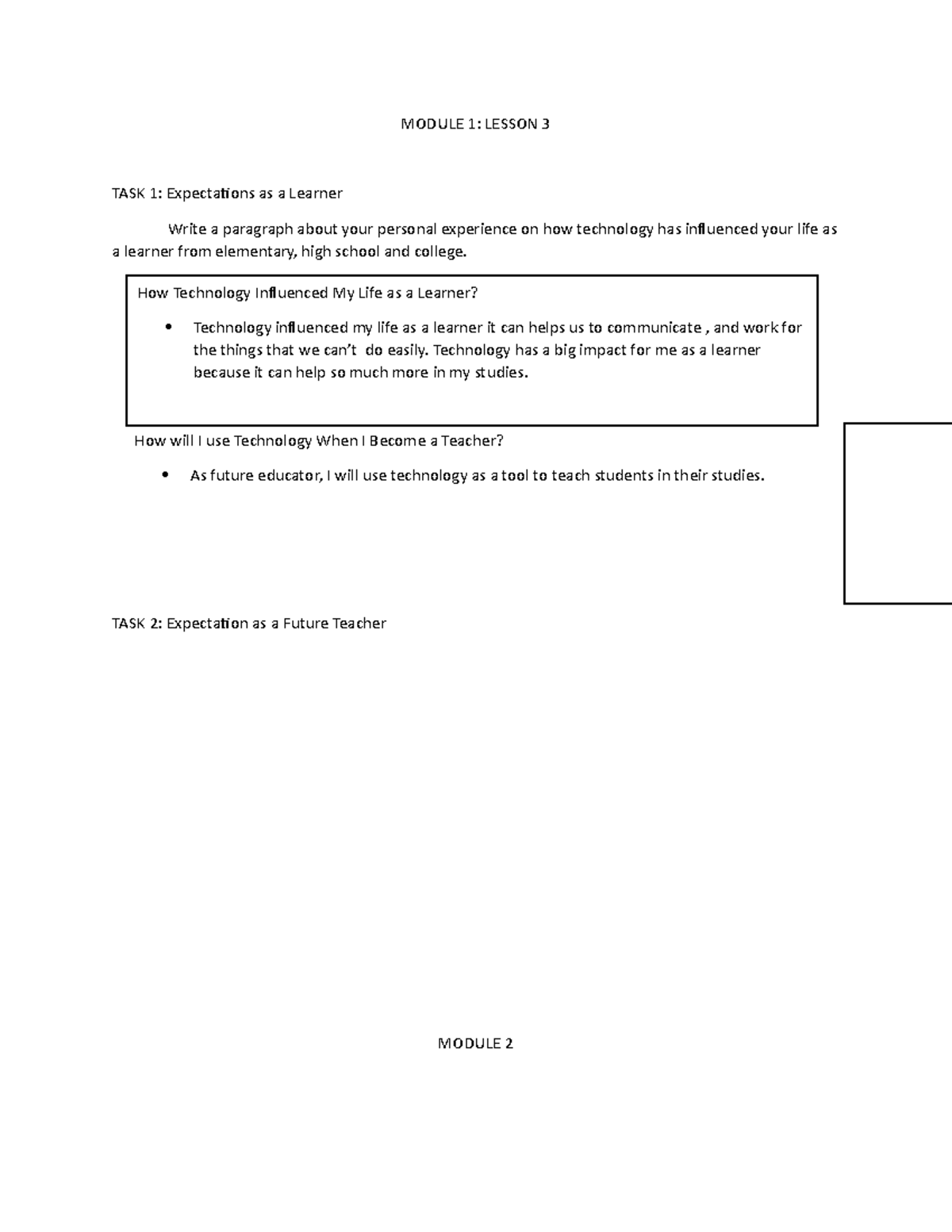 module 1 science - MODULE 1: LESSON 3 TASK 1: Expectations as a Learner ...