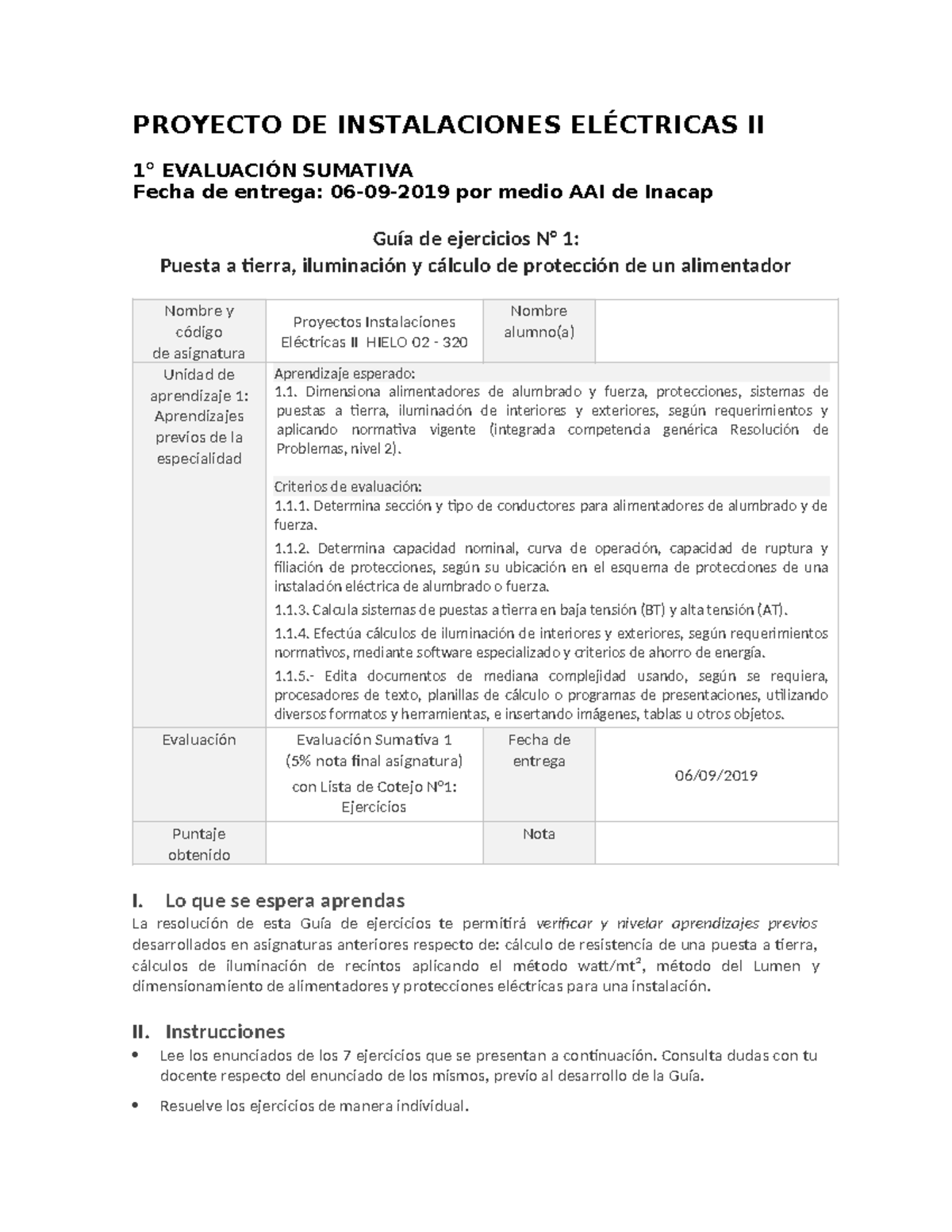 1° GUÍA DE Ejercicios PROY. DE INST.. Eléct. II P-2019 - PROYECTO DE INSTALACIONES ELÉCTRICAS II ...