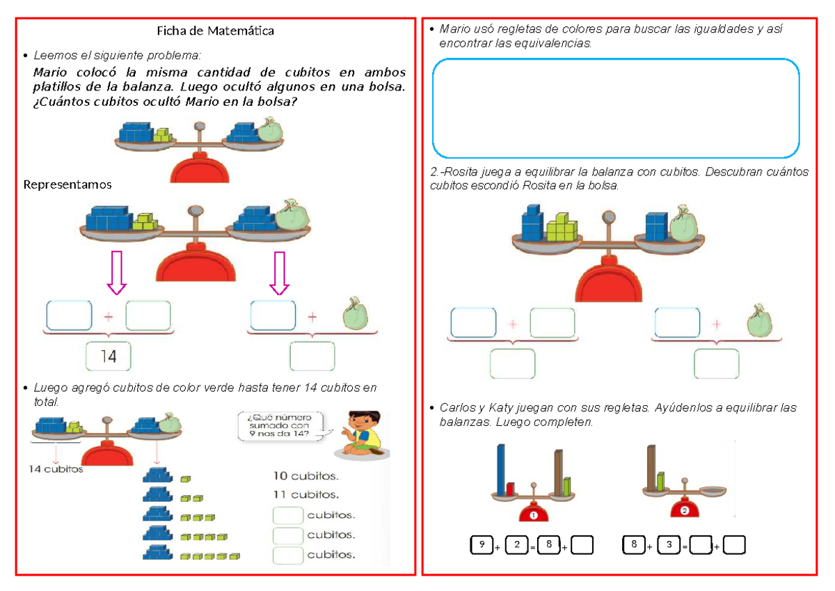 Ficha de Matemática: Equivalencias y Balanzas - Studocu