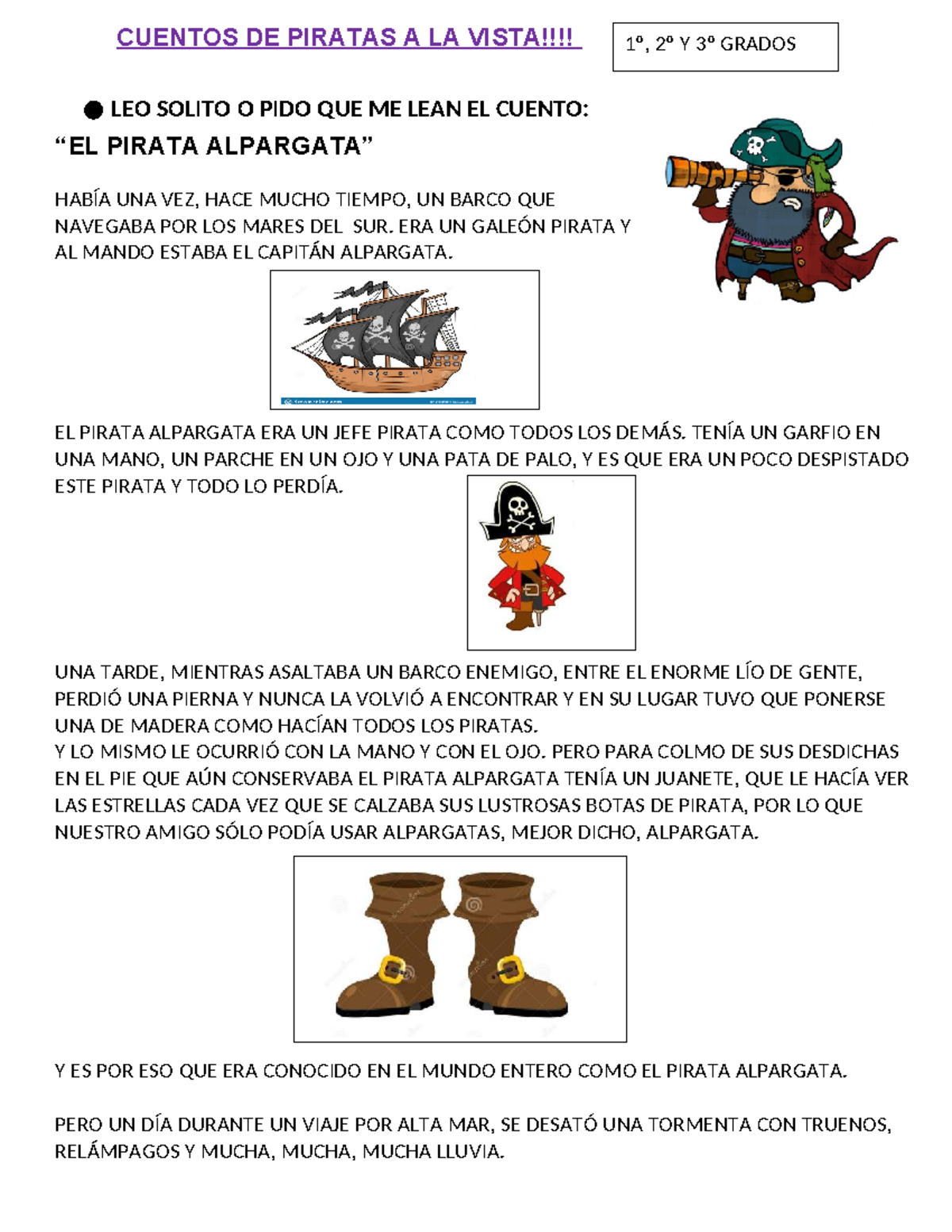 CUENTOS DE PIRATAS: EL PIRATA ALPARGATA PARA 1º, 2º Y 3º GRADOS - Studocu