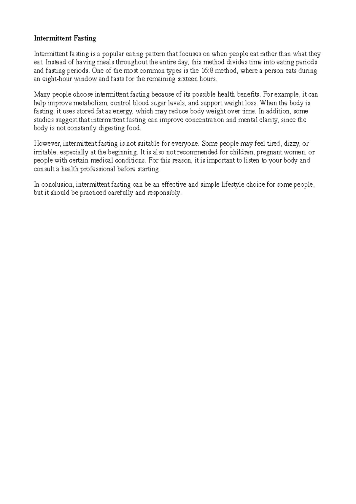 Intermittent Fasting: Health Benefits and Considerations - Studocu