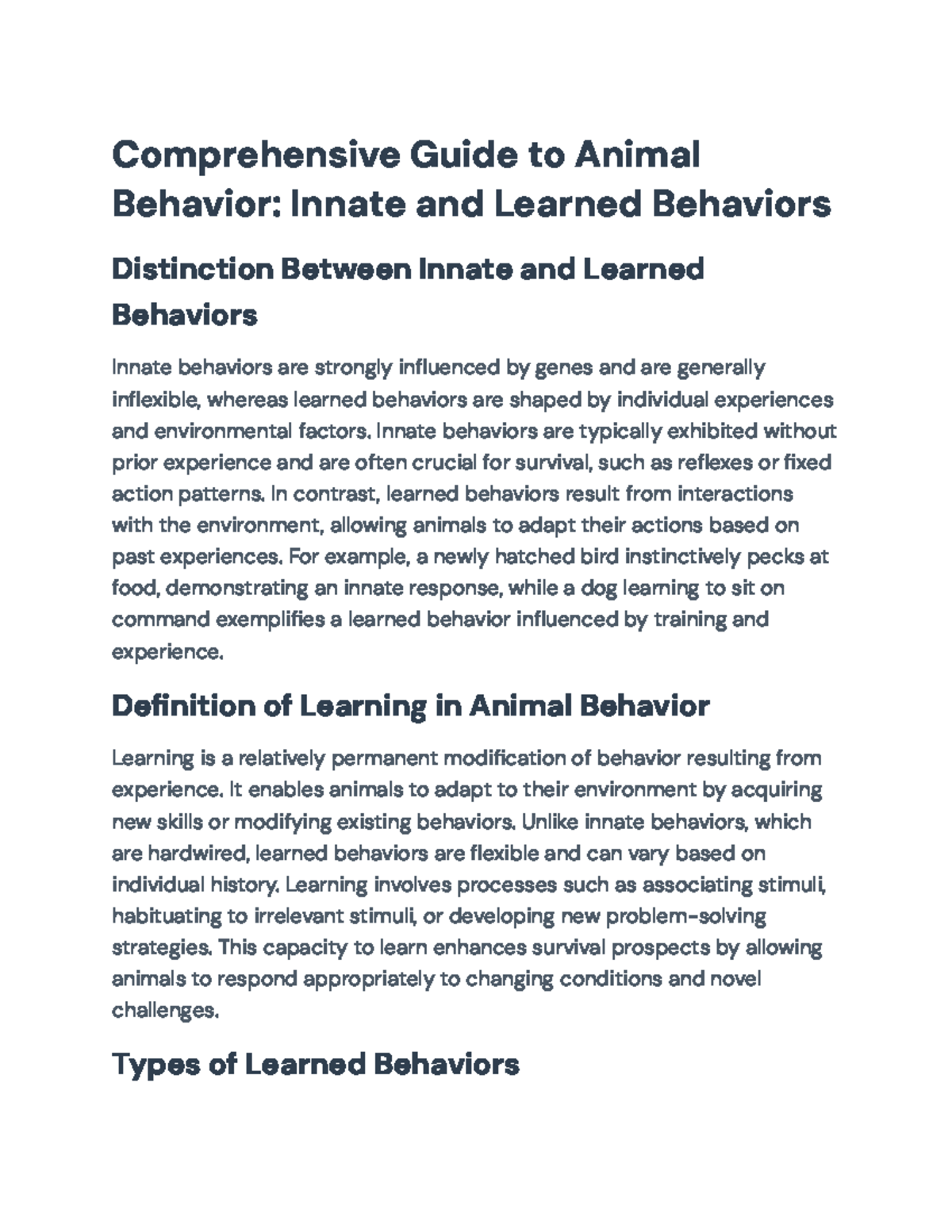 Comprehensive Guide to Animal Behavior (BIO 101): Innate vs. Learned ...