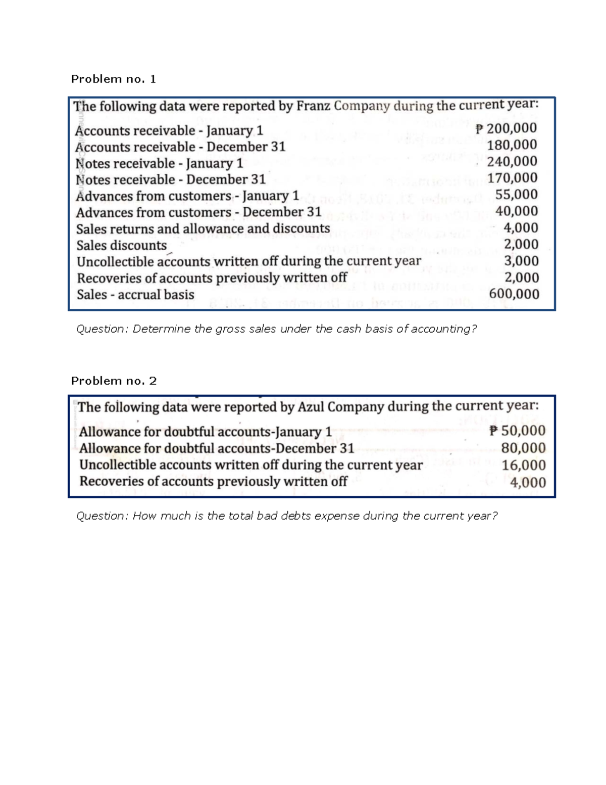 Accounting Problem Set (Cash & Accrual) - Questions & Solutions - Studocu