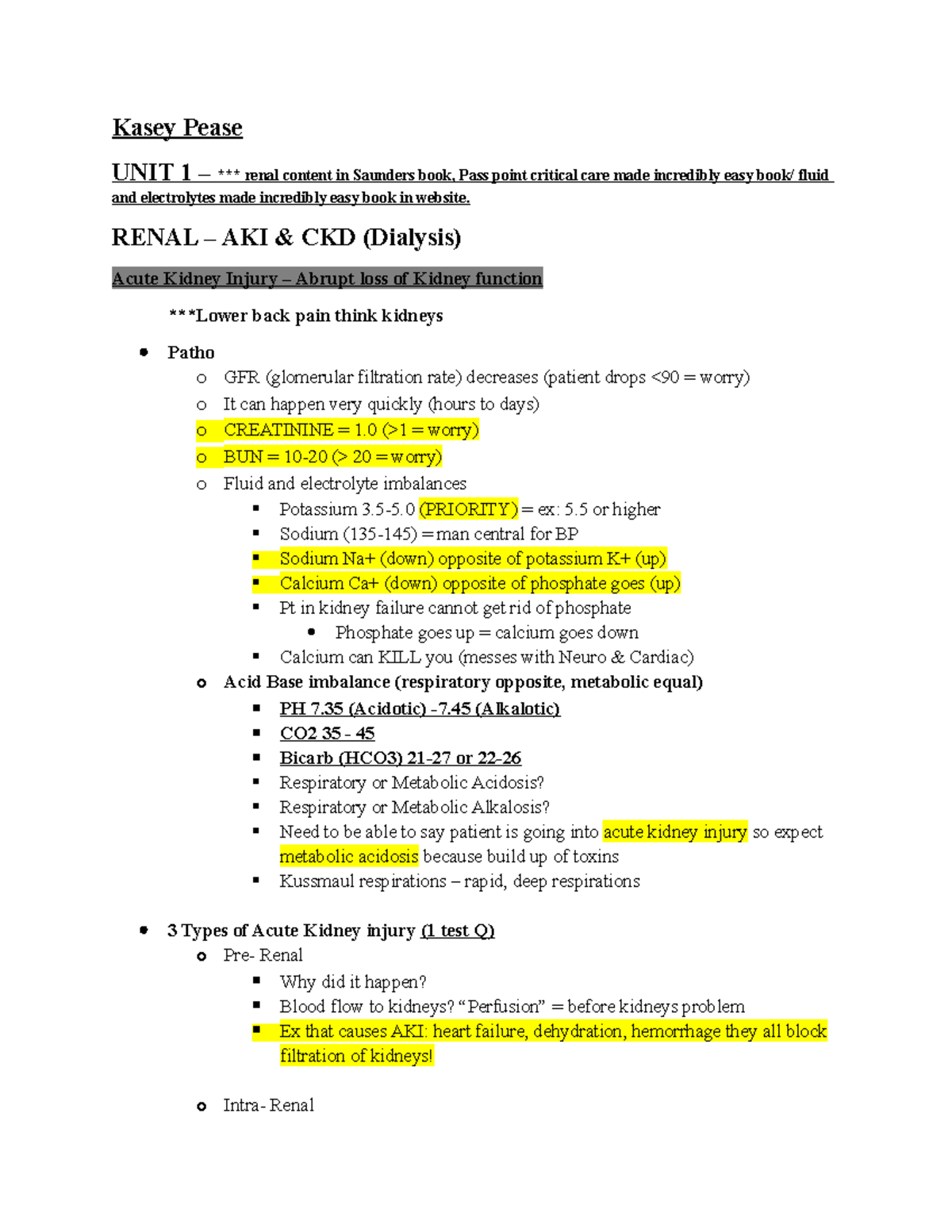 265 Unit 1 Lecture Notes: Renal Pathophysiology & AKI/CKD Overview ...