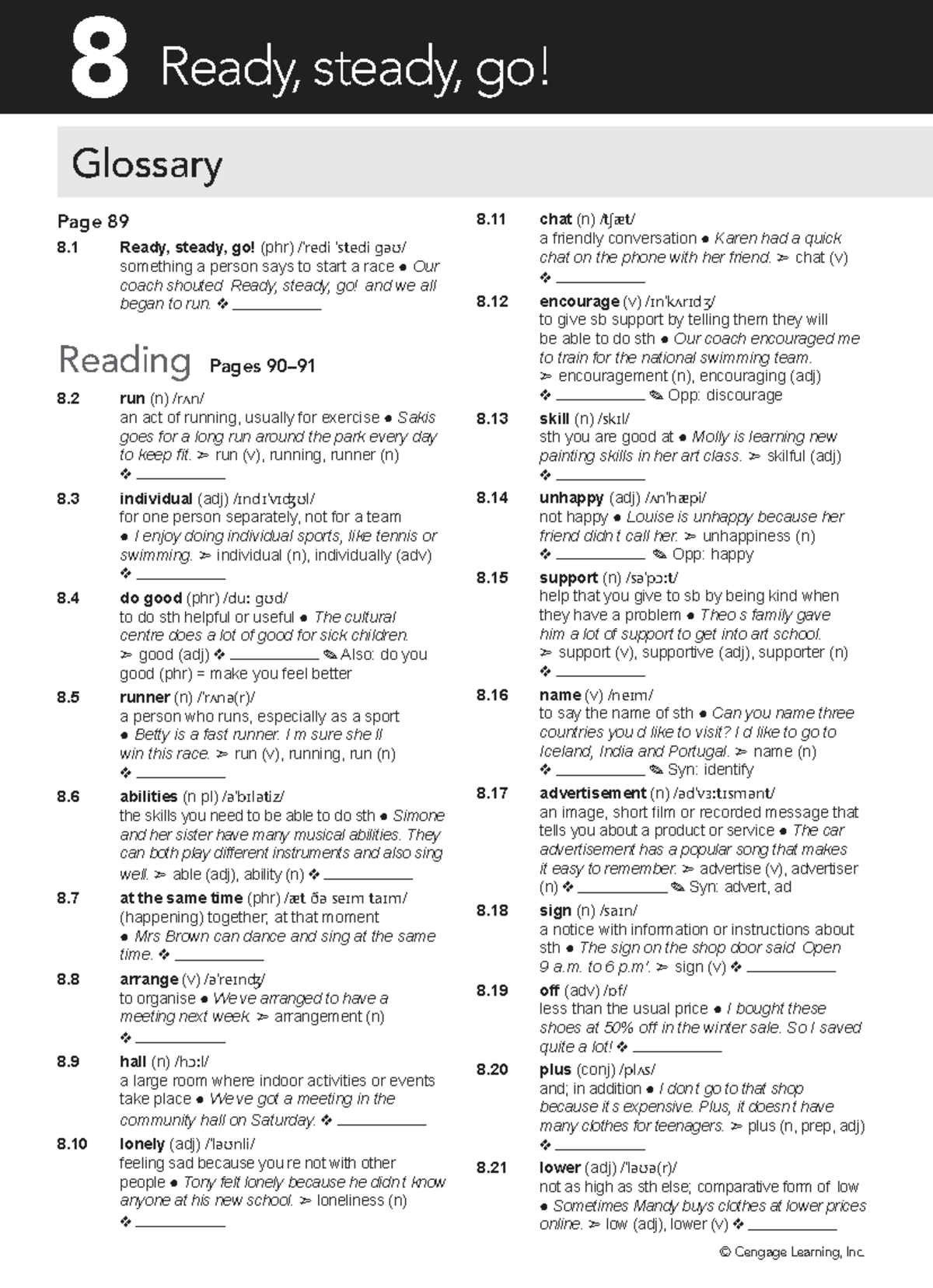 A2 English Vocabulary List: Unit 8 Glossary and Definitions - Studocu