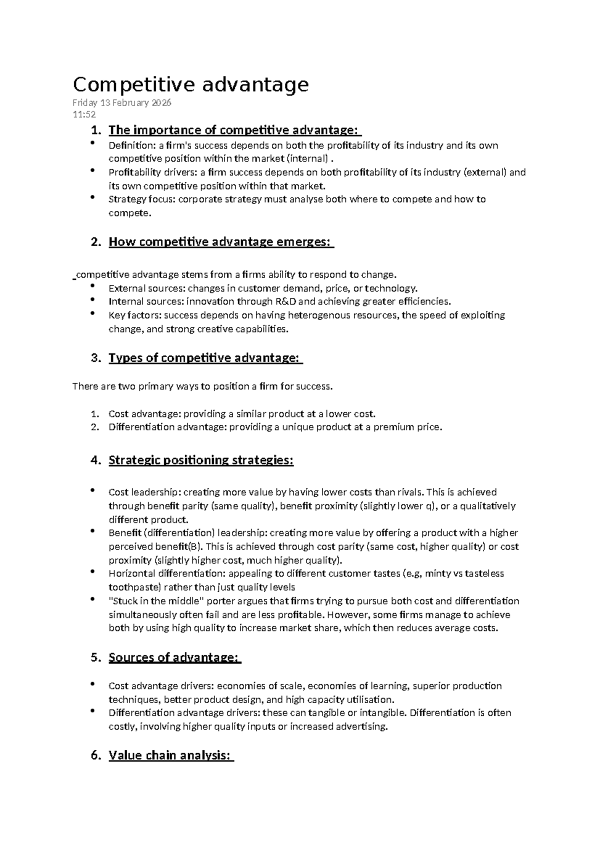 Competitive Advantage: Key Strategies and Sources for Success - Studocu