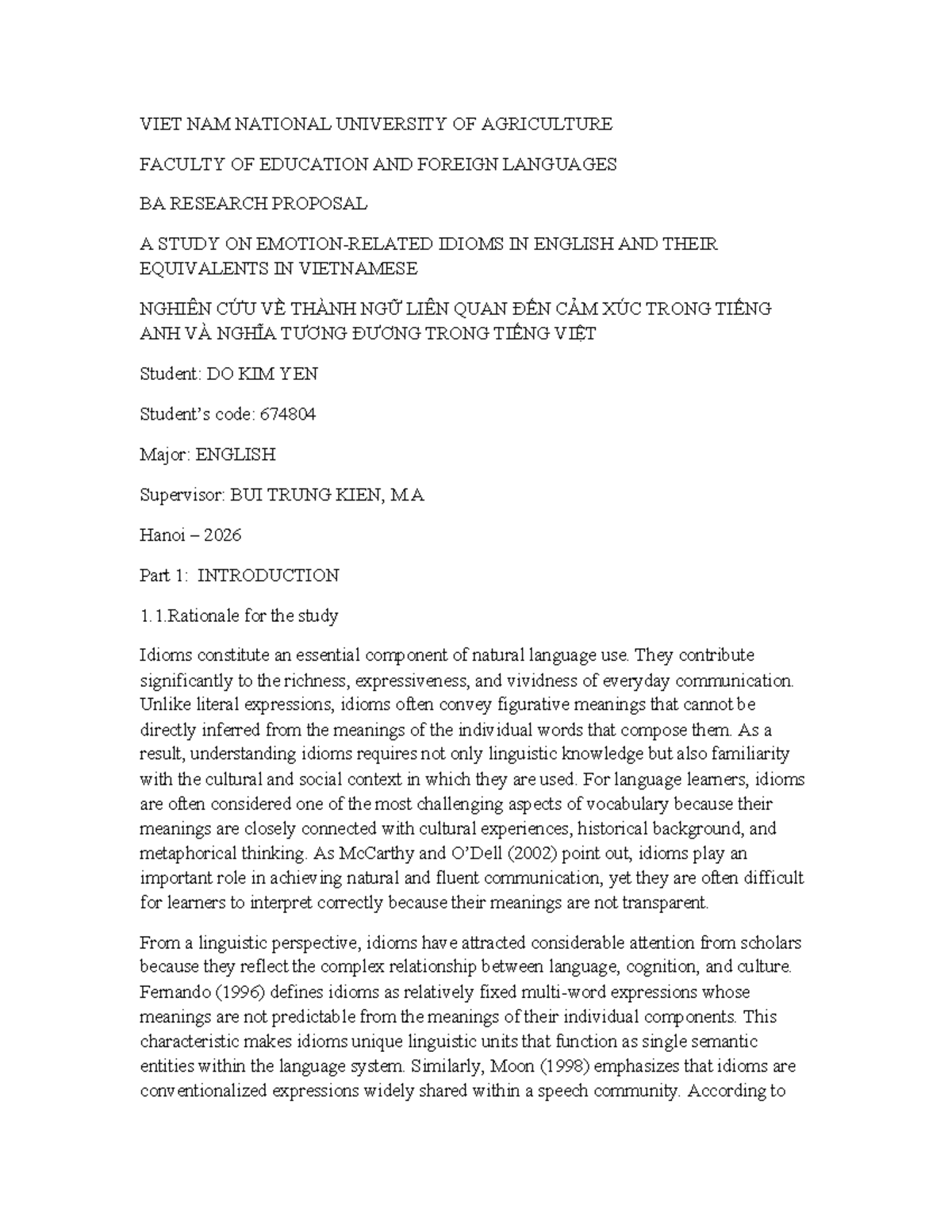BA Research Proposal: Emotion-Related Idioms in English & Vietnamese ...