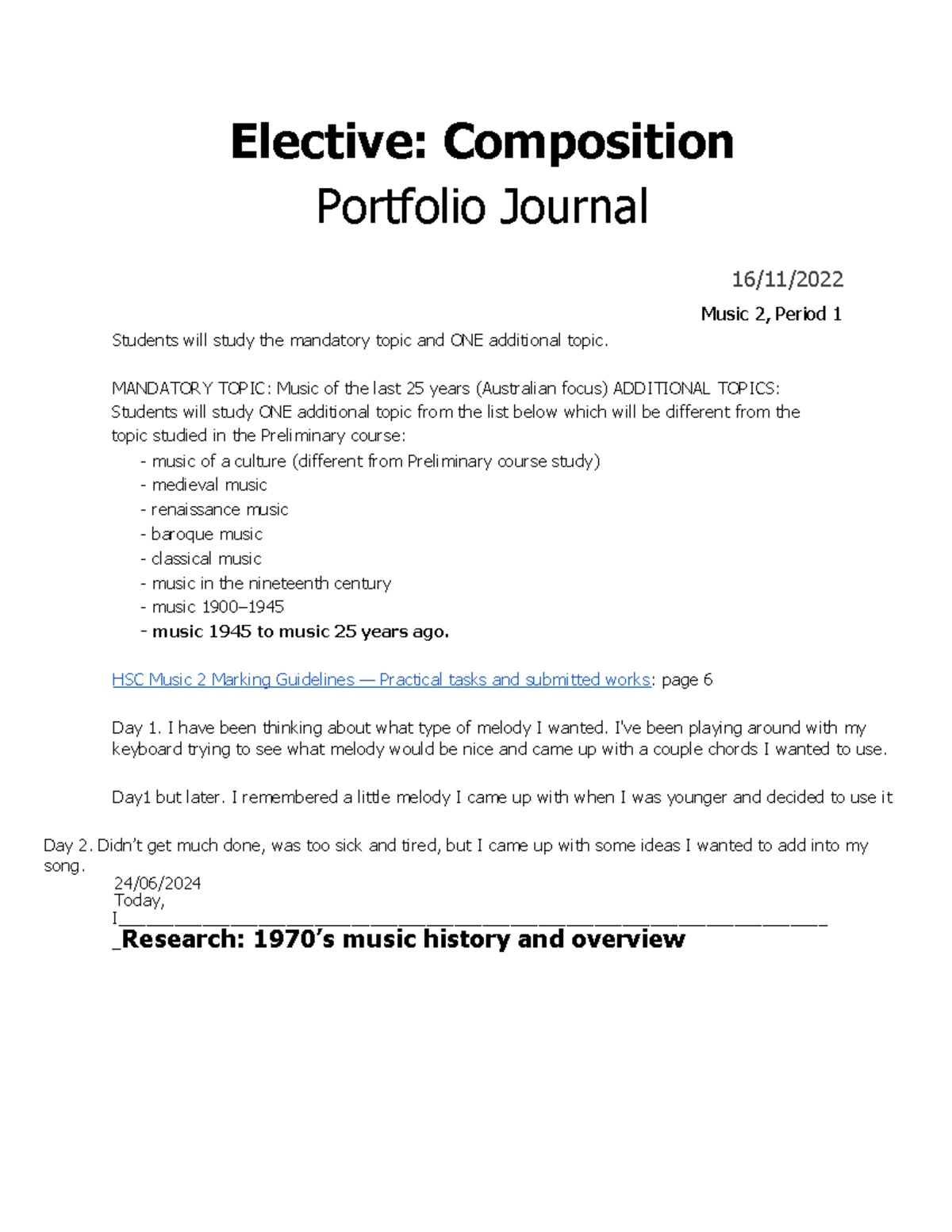 Elective Music 2: Composition Portfolio Journal Samples and Insights ...
