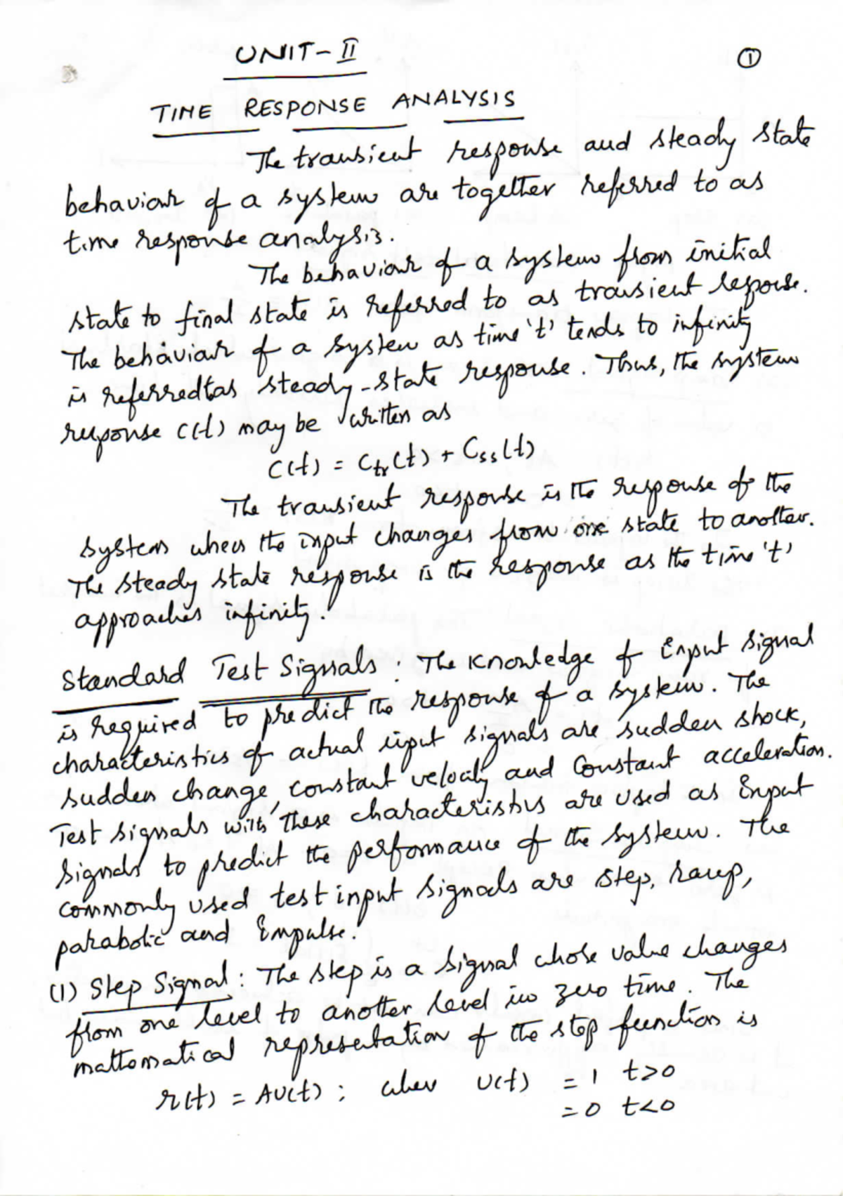 Cs-UNIT-II: Time Response Analysis of Control Systems - Studocu