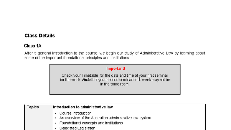 Administrative Law Overview: Class 1A & 1B Reading Guide W1-2 - Studocu