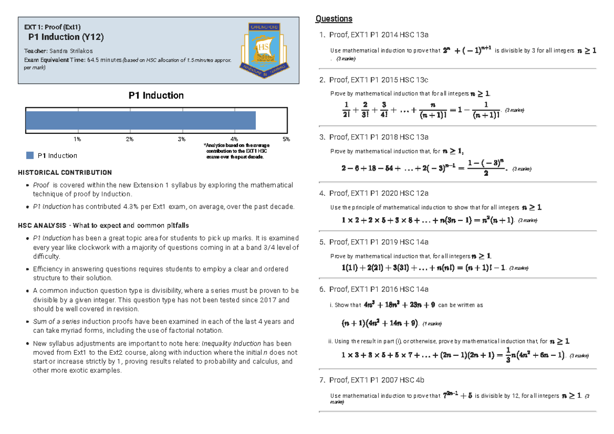 Mathematical Induction Topics & Tips for EXT1 P1 Exam Preparation - Studocu